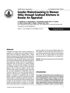 Gender Mainstreaming in Women SHGs through Seafood Kitchens in Kerala: An Appraisal - CMFRI ...